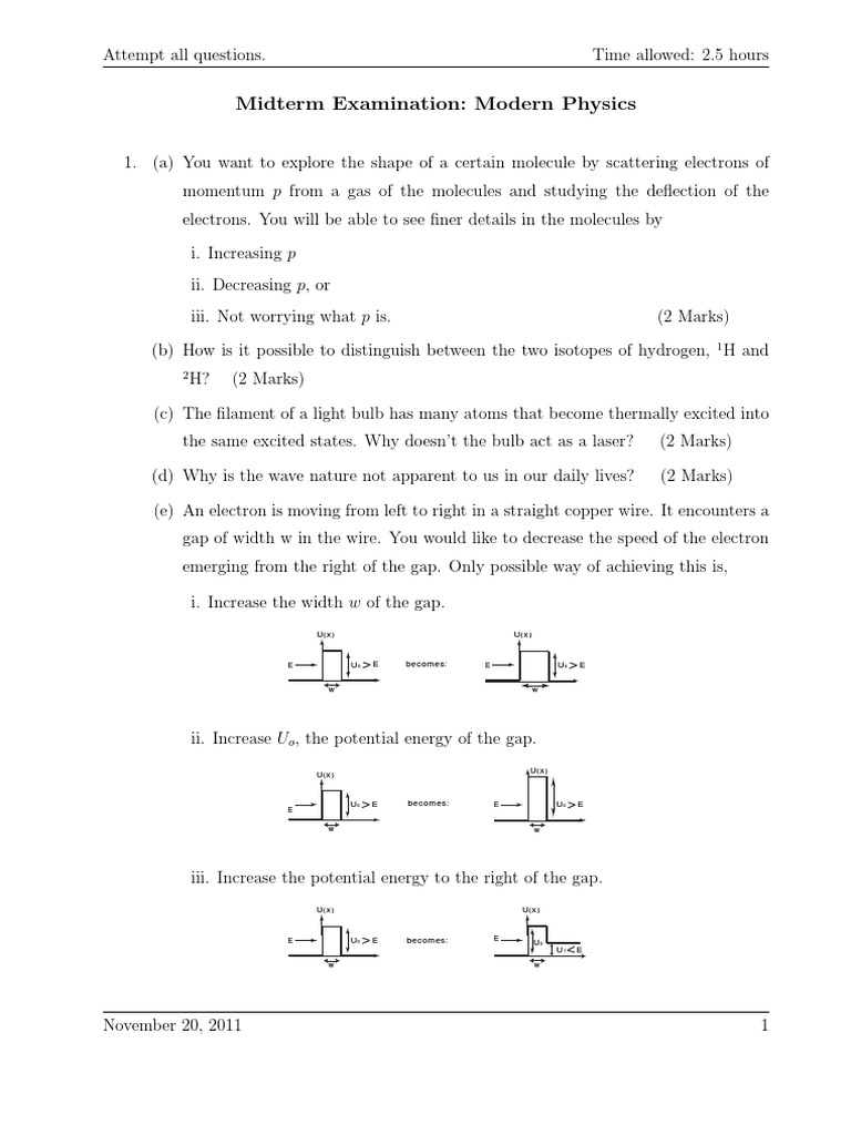 Modern Physics Exam | PDF | Wavelength | Electron