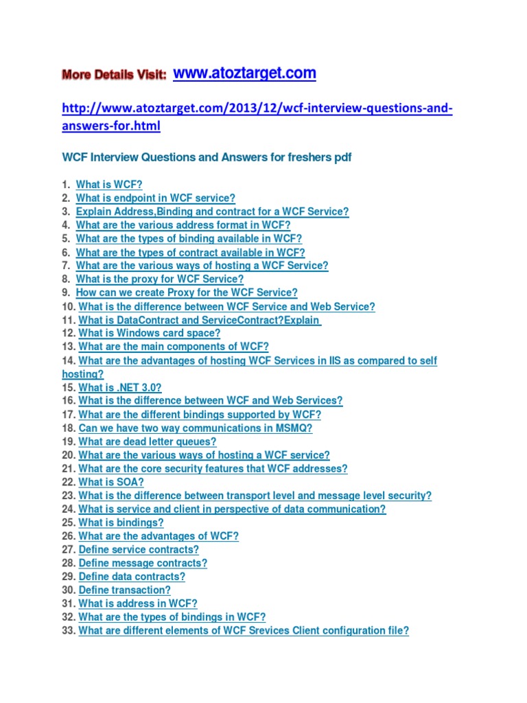 WCF Interview Questions and Answers | PDF | Windows Communication ...