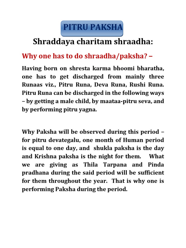 Pitru Paksha | PDF | Religion And Belief