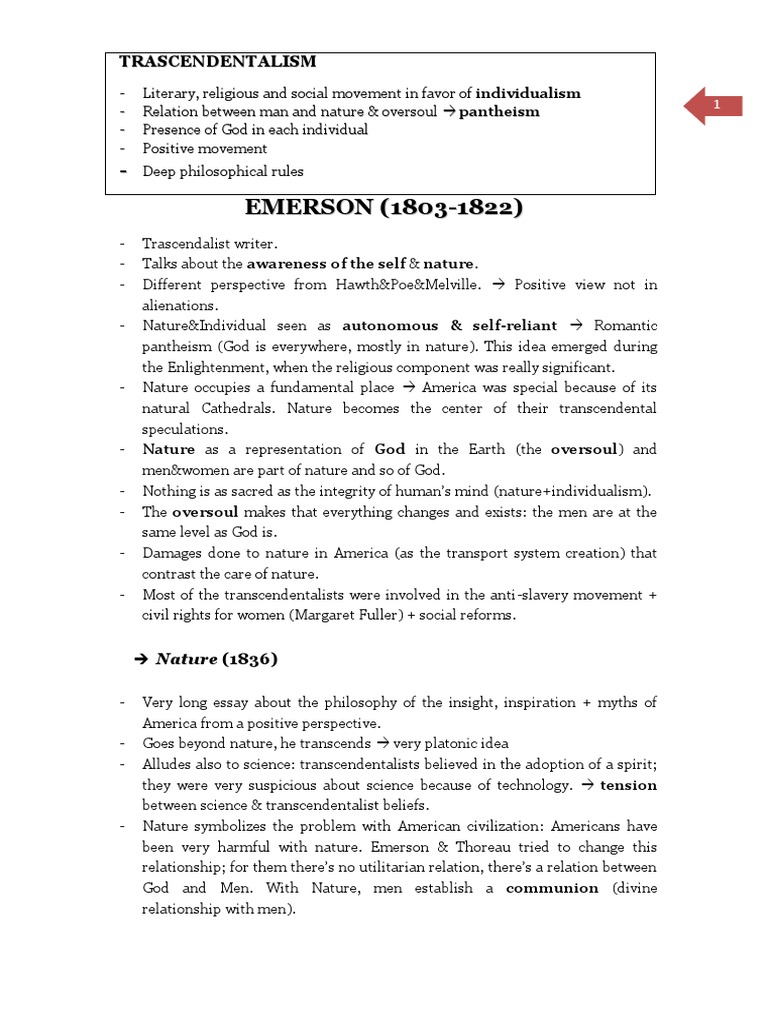 Emerson Summary | PDF | Transcendentalism | Ralph Waldo Emerson