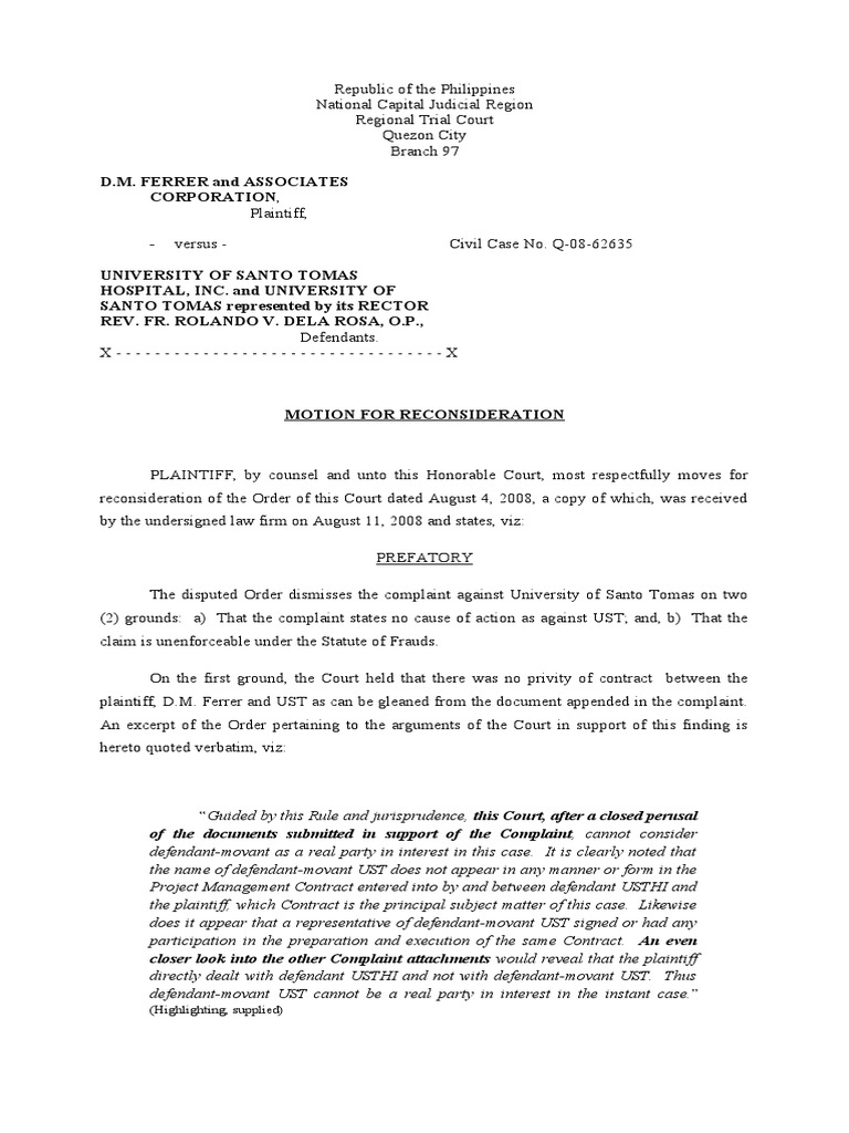 Motion For Reconsideration (D.M. Ferrer) | PDF | Legal Communication ...