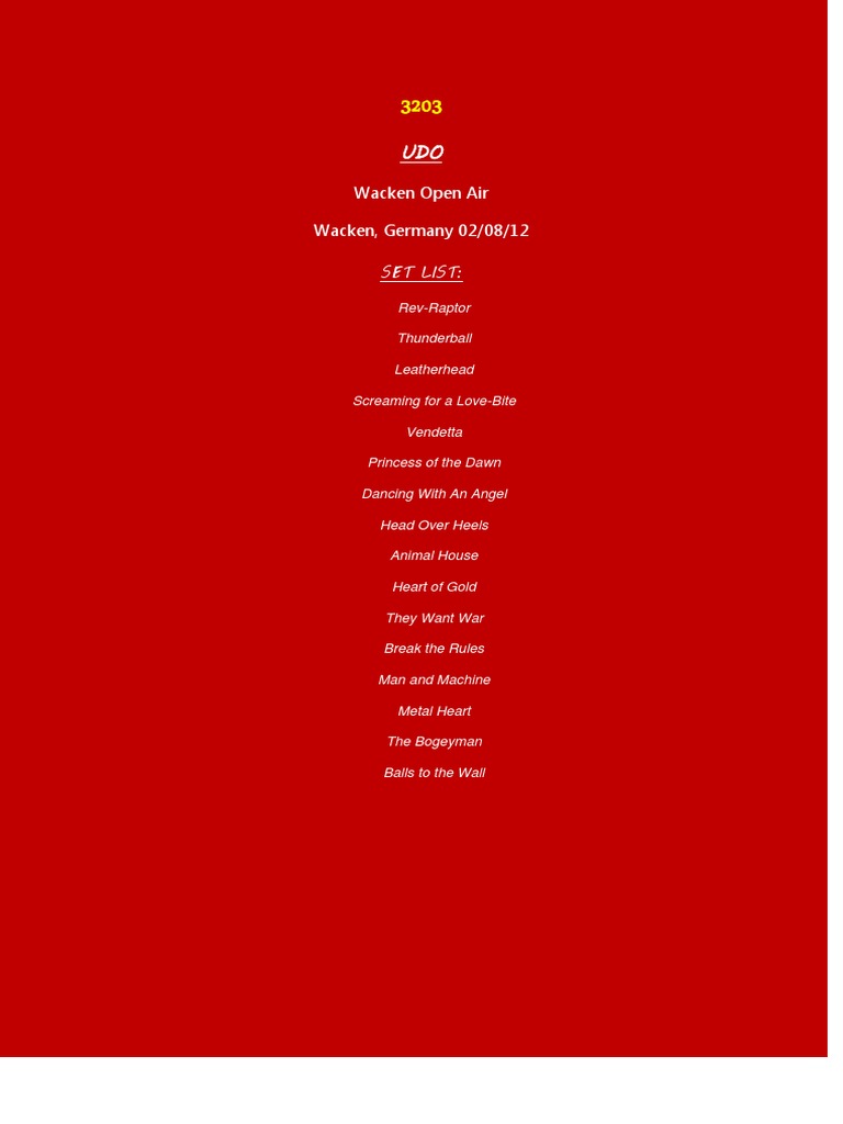 Wacken Open Air Wacken, Germany 02/08/12: Set List | PDF