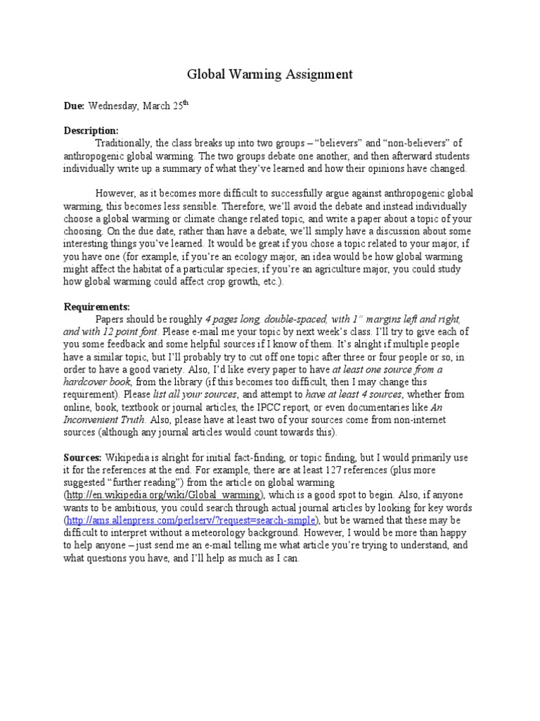 Global Warming Assignment | PDF