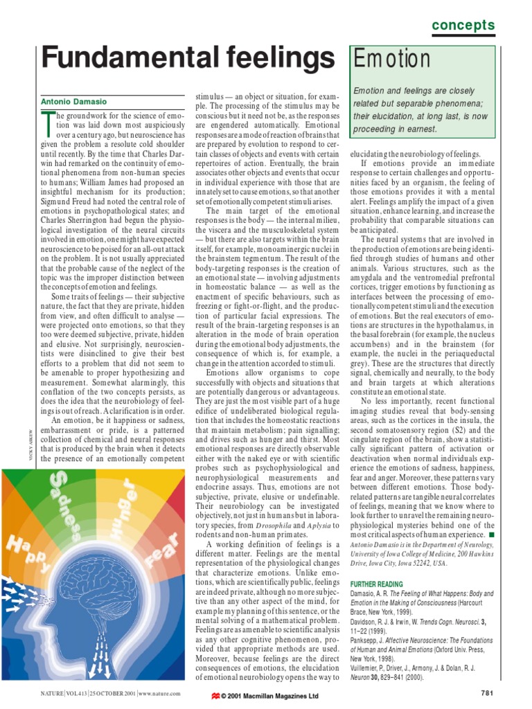 Damasio - Fundamental Feelings | PDF | Emotions | Brain