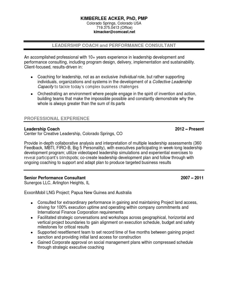 Leadership Coach Performance Consultant In CO Resume Kimberlee Acker PDF Leadership 