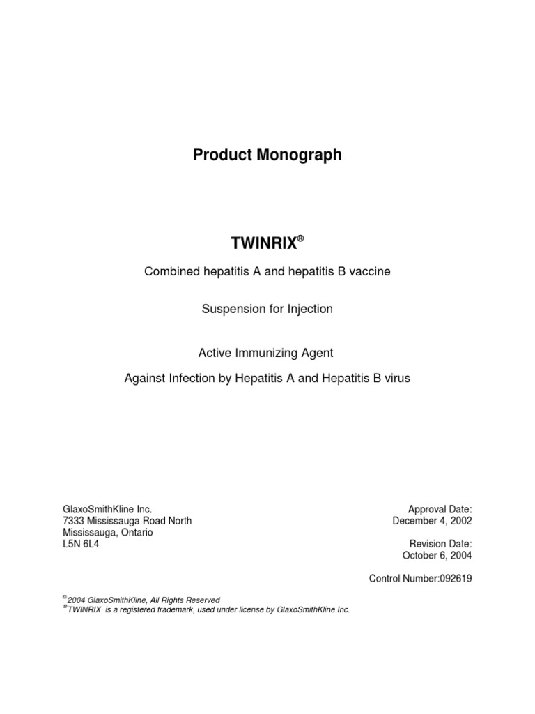 Twinrix Product Monograph | PDF | Vaccines | Hepatitis