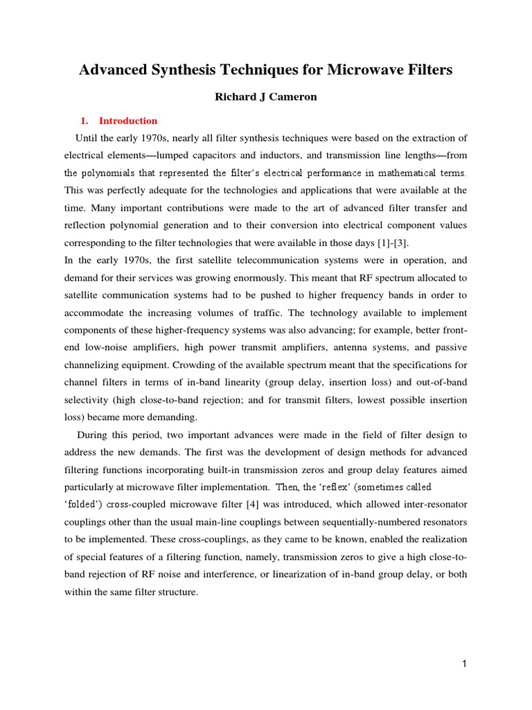 Microwave Filter Synthesis Techniques | PDF | Electronic Filter | Low ...