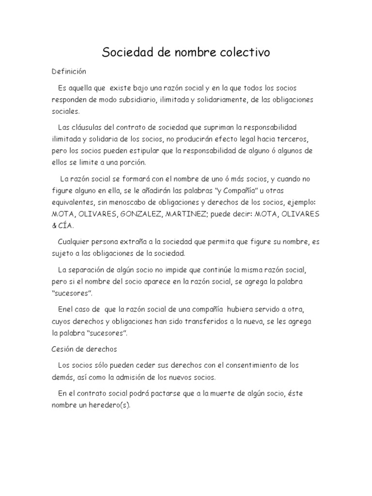 Sociedad de Nombre Colectivo | PDF | Sociedad | Instituciones sociales