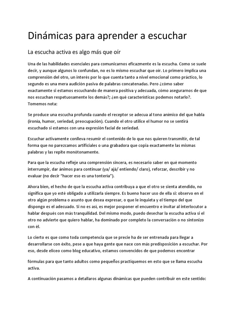 Dinámicas para Aprender A Escuchar | PDF | Humor | Información
