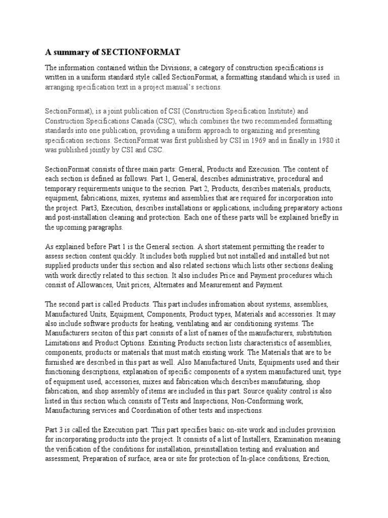 A Summary of Sectionformat | PDF | Specification (Technical Standard ...