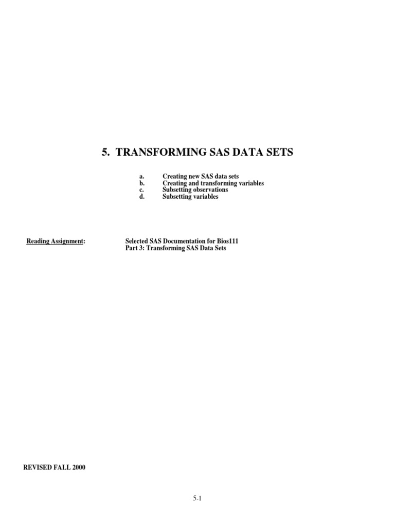 Tranforming SAS Data Sets | PDF | Sas (Software) | Variable (Computer Science)