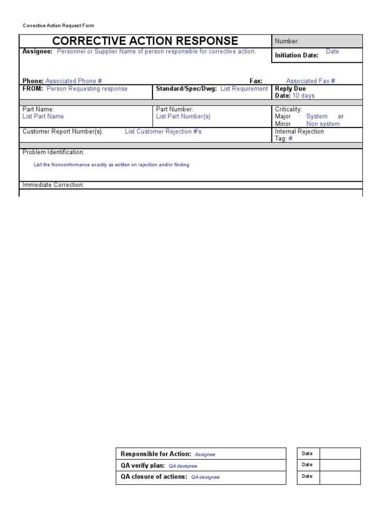 Corrective Action Response Form With Instructions | PDF | Business ...