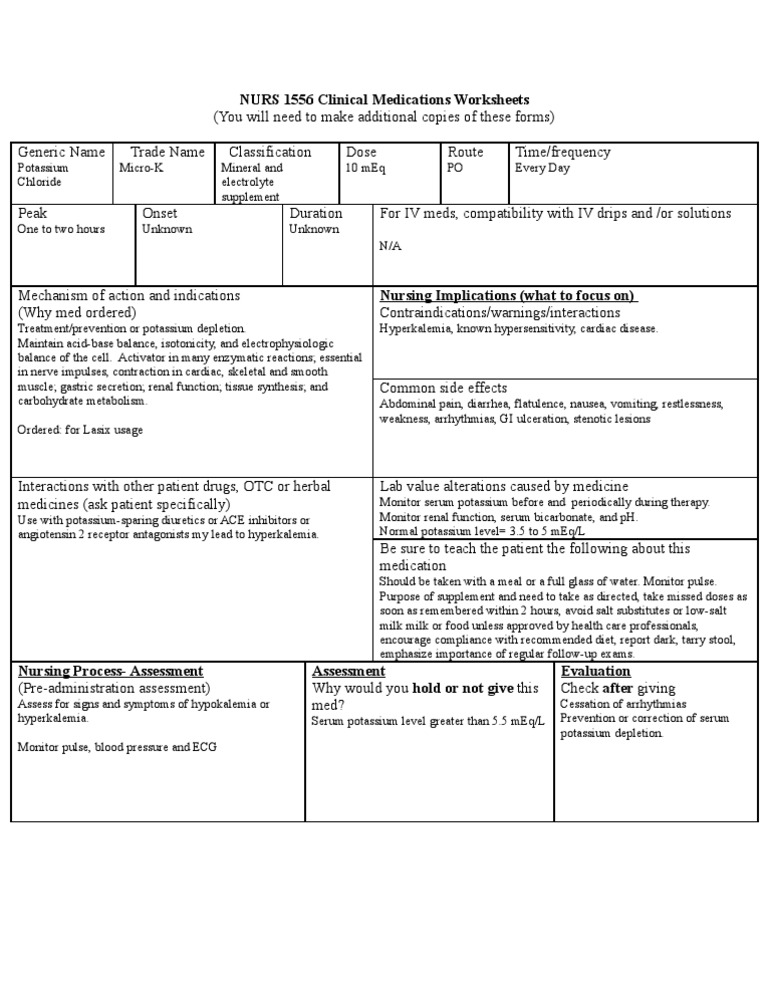 Potassium Chloride Drug Cards Active Learning Templates 49 Off