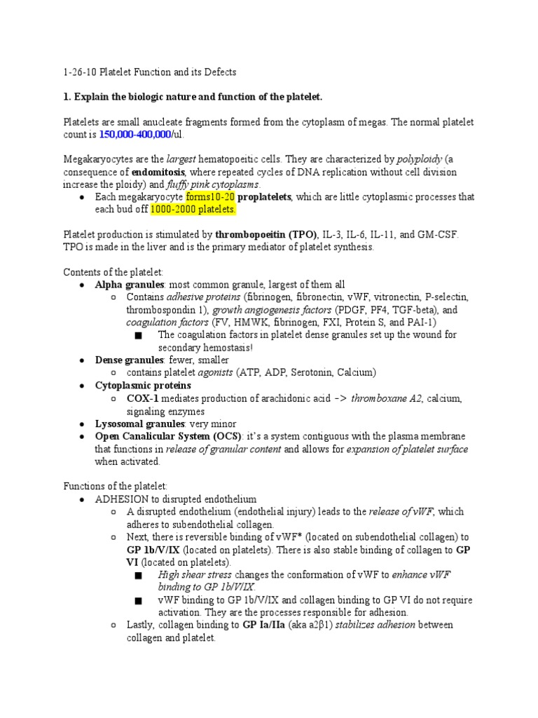 1-26-10 Platelet Function and Its Defects | PDF | Platelet | Coagulation