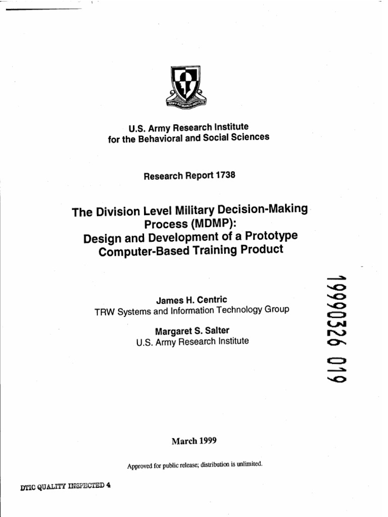 The Division Level Military Decision-Making Process (MDMP) : Design and ...