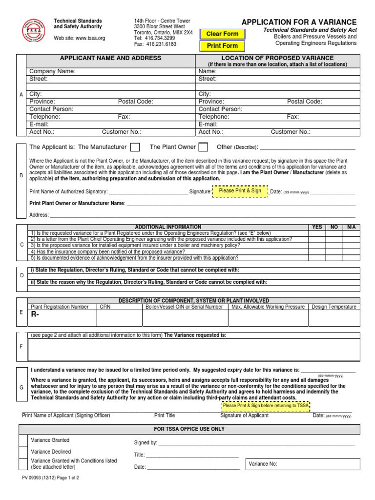 TSSA Variance Application Form | PDF | Safety | Government