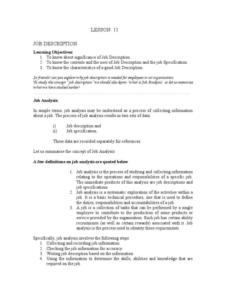 Job Description Part-1 | PDF