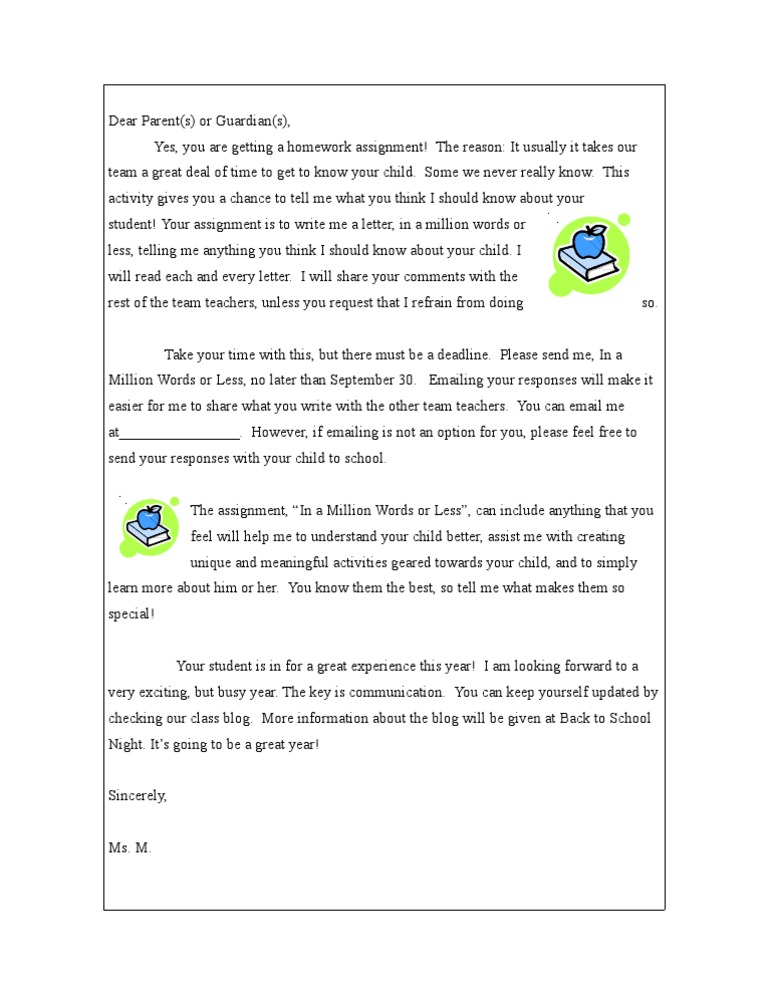 Parent Letter Assignment Overview | PDF