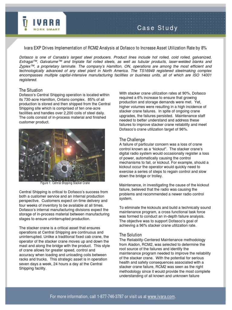 Dofasco RCM Case Study | PDF | Reliability Engineering | Crane (Machine)