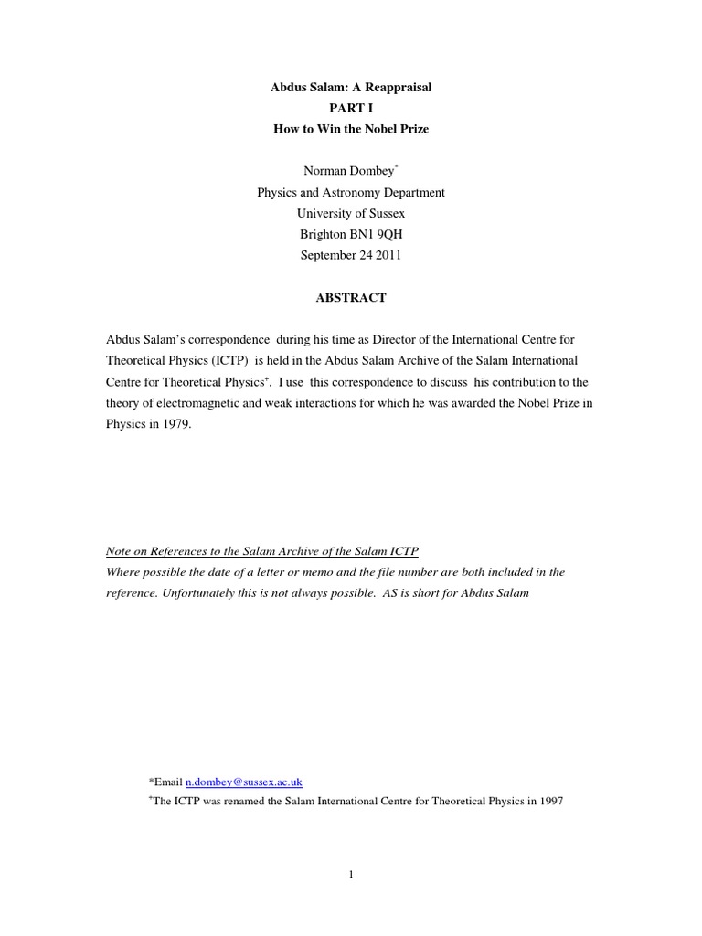 DR Abdus Salam | PDF | Quantum Electrodynamics | Nuclear Weapons