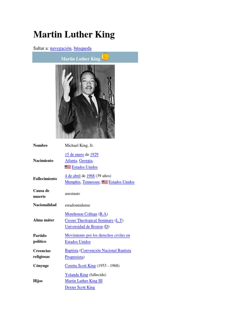 Martin Luther King: Líder de Derechos Civiles | PDF | Martin Luther ...
