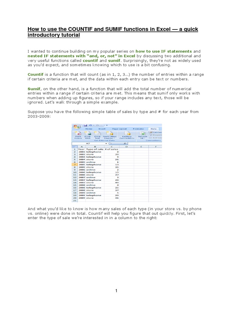 How To Use The Countif And Sumif Functions In Excel Pdf Microsoft