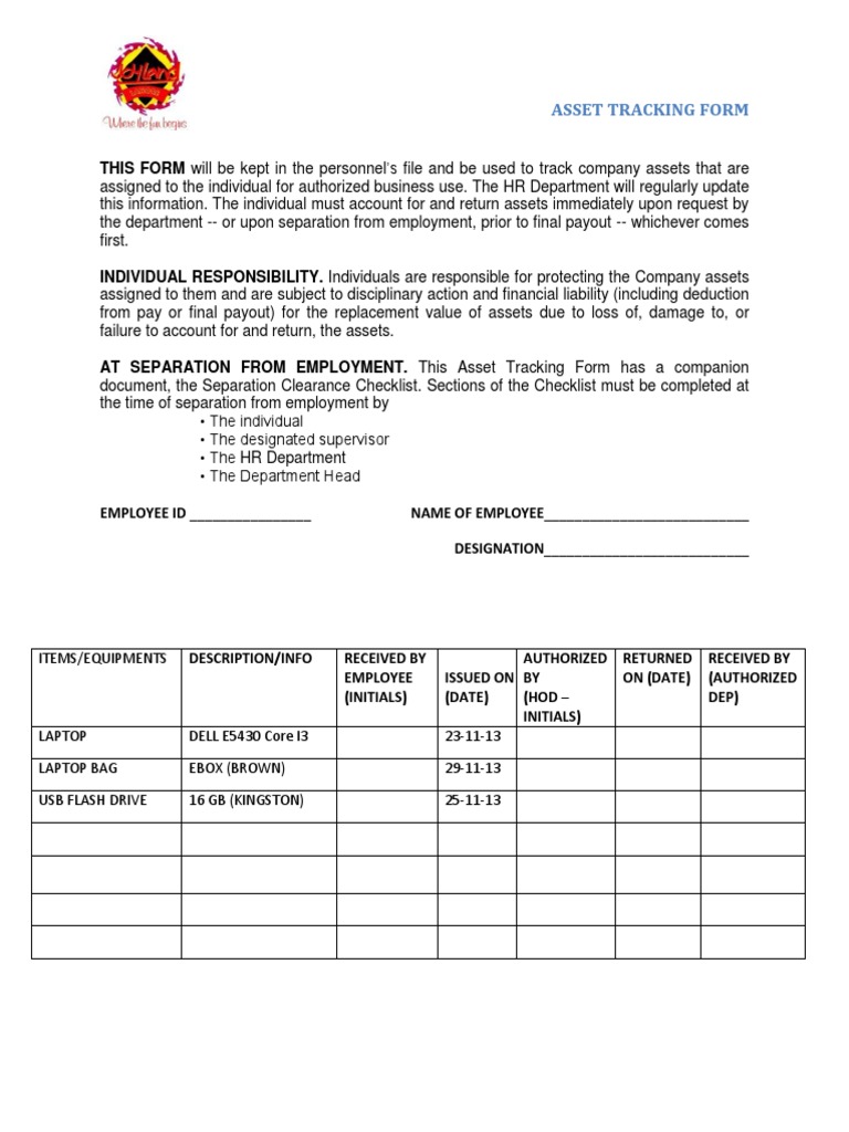 Asset Tracking Form For Employees | PDF