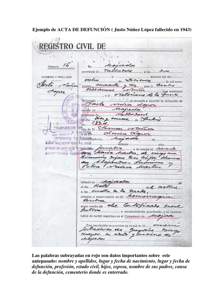Ejemplo de Acta de Defuncion | PDF