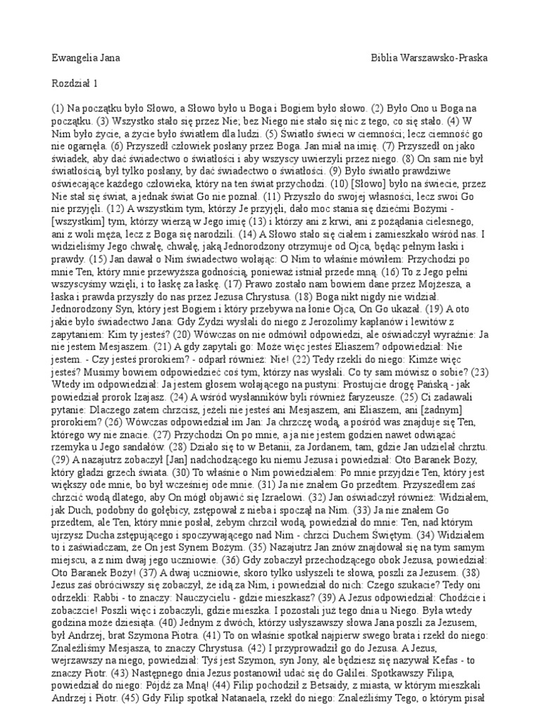 Ewangelia Jana Biblia Warszawsko-Praska | PDF
