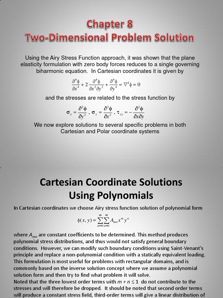 Chapter 8 Two-Dimensional Problem Solution | PDF | Bending | Strength ...