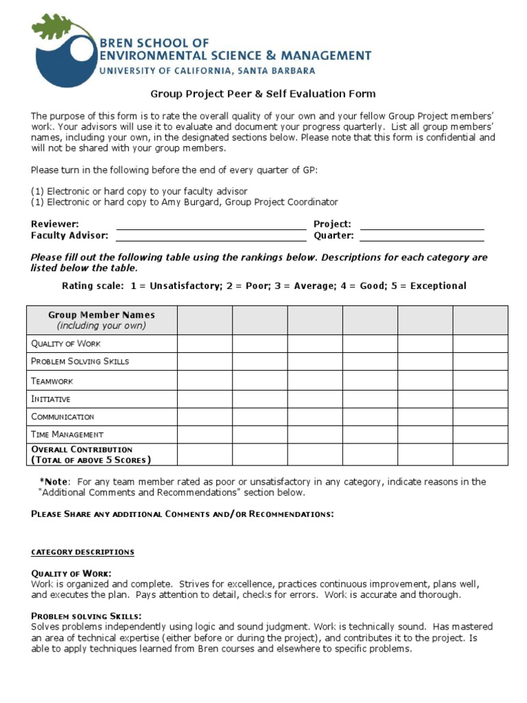 Peer & Self Evaluation Revised | PDF | Goal | Evaluation