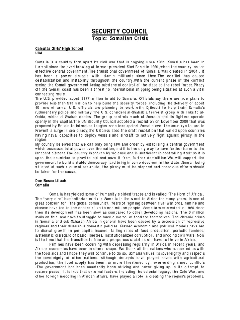 Security Council Position Papers-JacoMUN | PDF | Somalia | Piracy Off ...