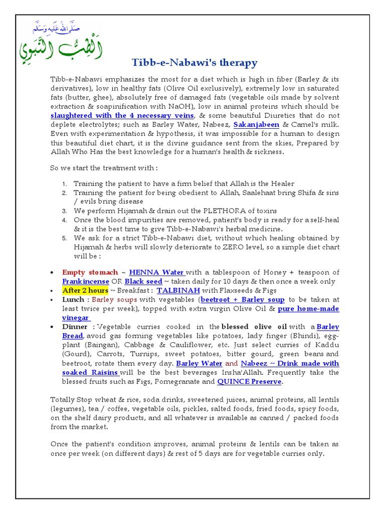 Tibb e Nabawi's Therapy | PDF | Vegetables | Drink