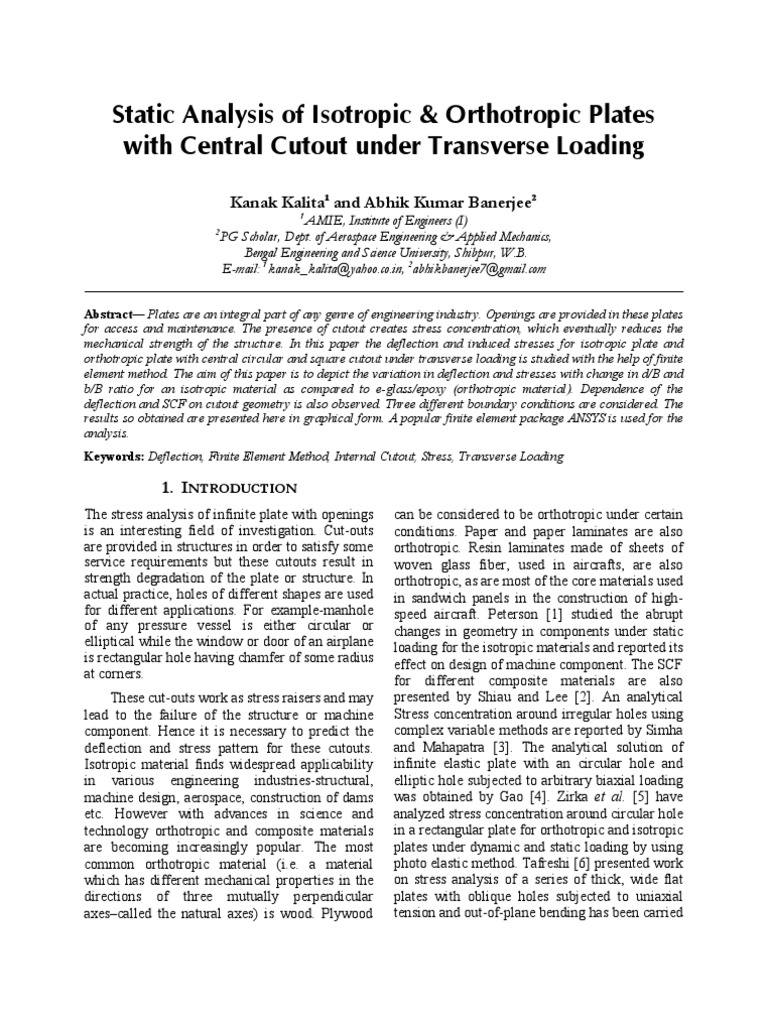 Static Analysis of Isotropic & Orthotropic Plates With Central Cutout ...