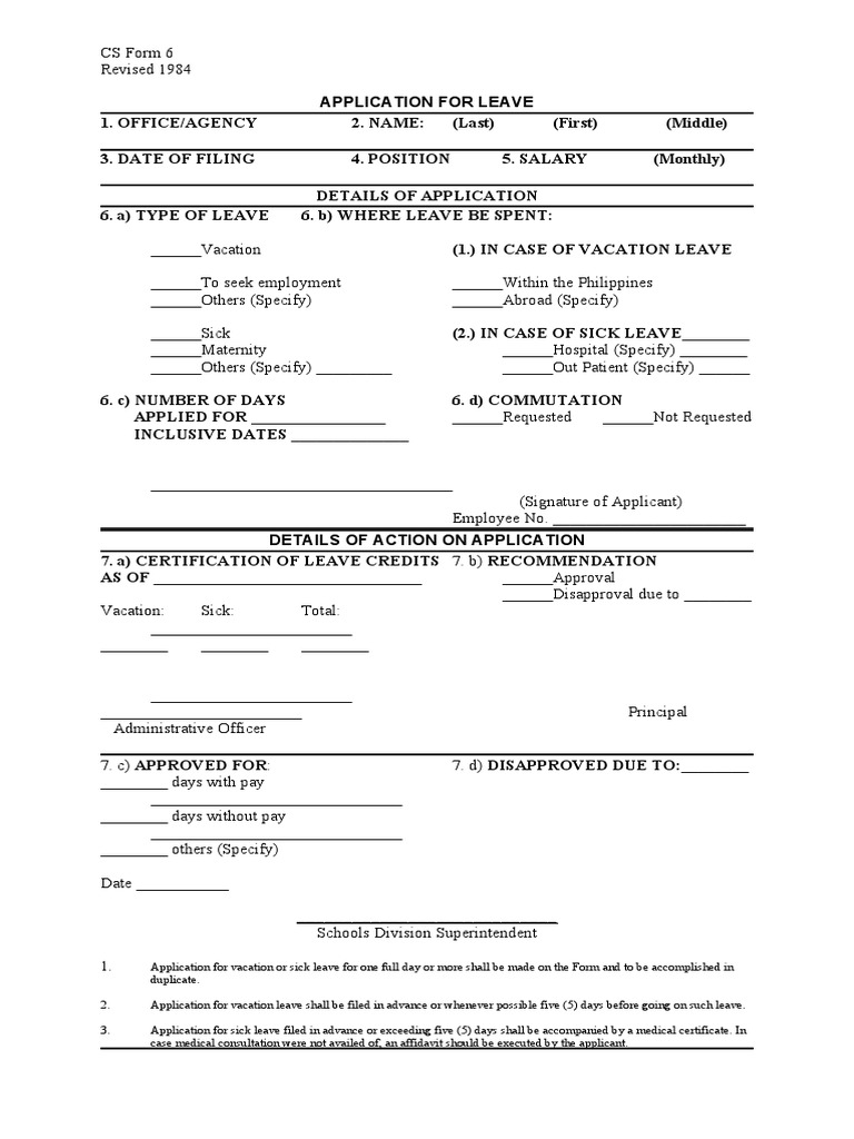 CS Form 6: Leave Application Guide | PDF