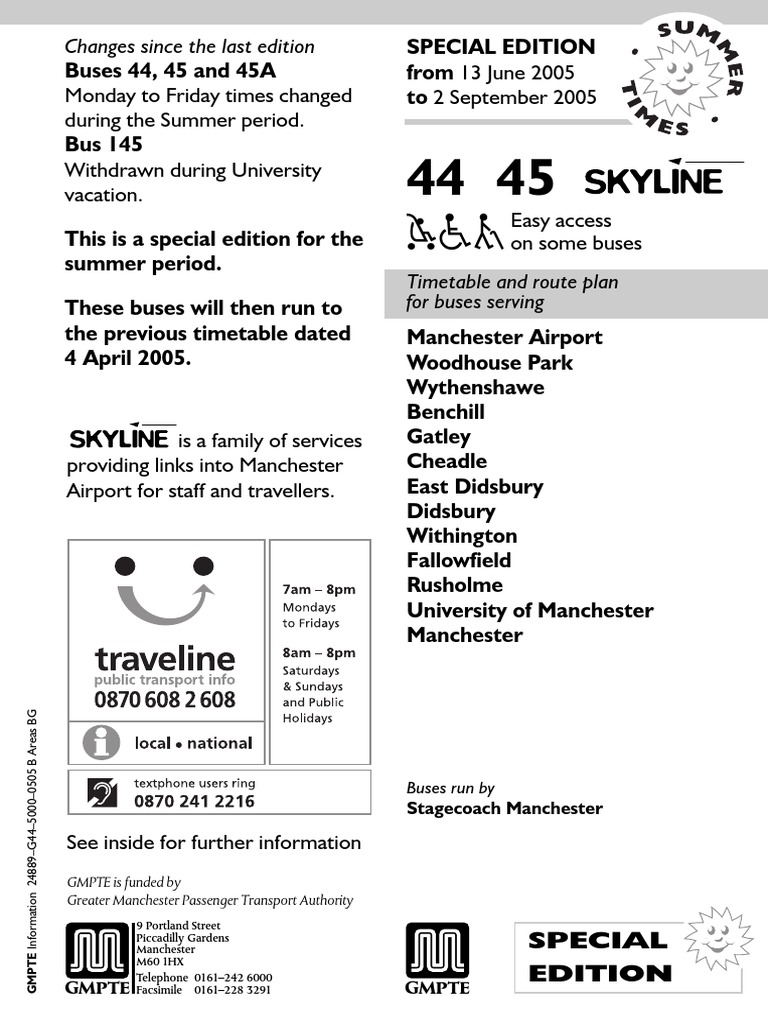 GMPTE Manchester Bus 44 45 Timetable | Manchester | Bus | Free 30-day ...