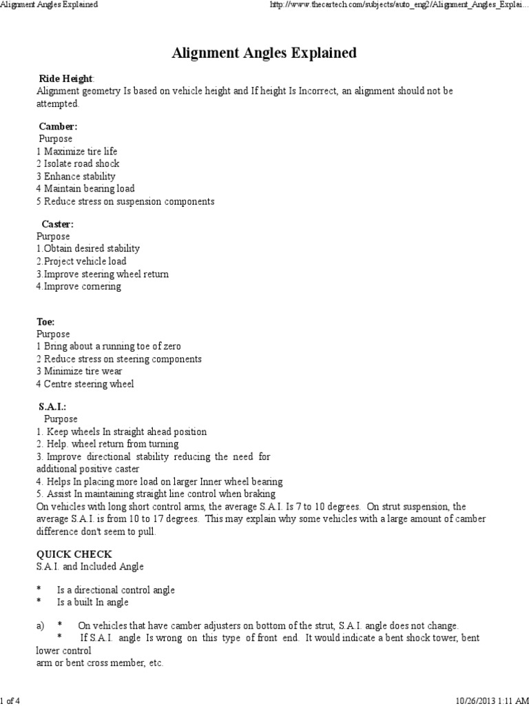 Alignment Angles Explained | PDF | Steering | Suspension (Vehicle)