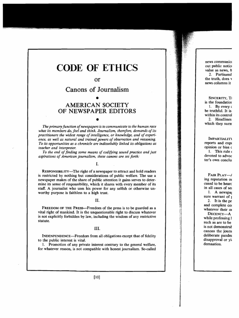 Canons of Journalism - ASNE - Code of Ethics - 1922 | PDF | Journalism ...