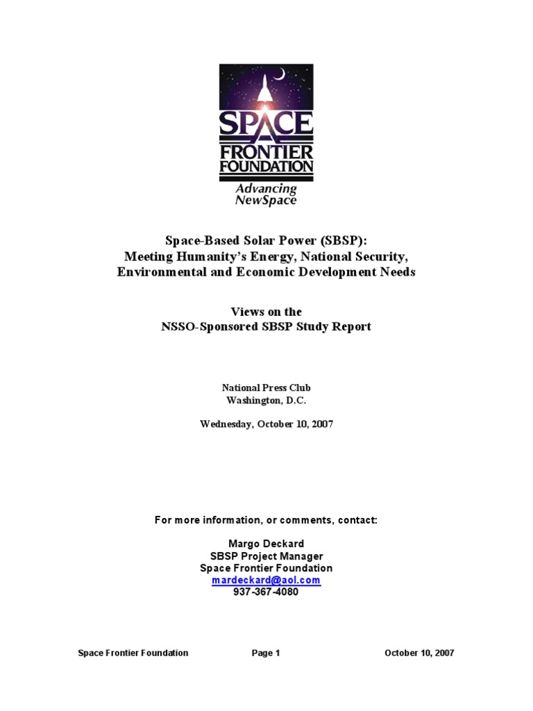 Space Based Solar Power (SBSP) - Meeting Humanity's Energy, National ...