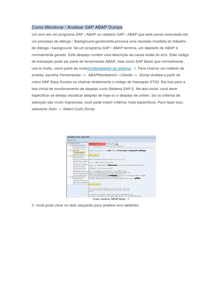 Como Monitorar e Analisar Dumps Abap | PDF