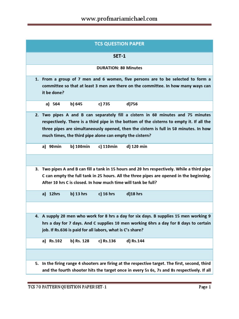 TCS QUESTION PAPER SET-1 ANALYZED | PDF | Insight | Thought