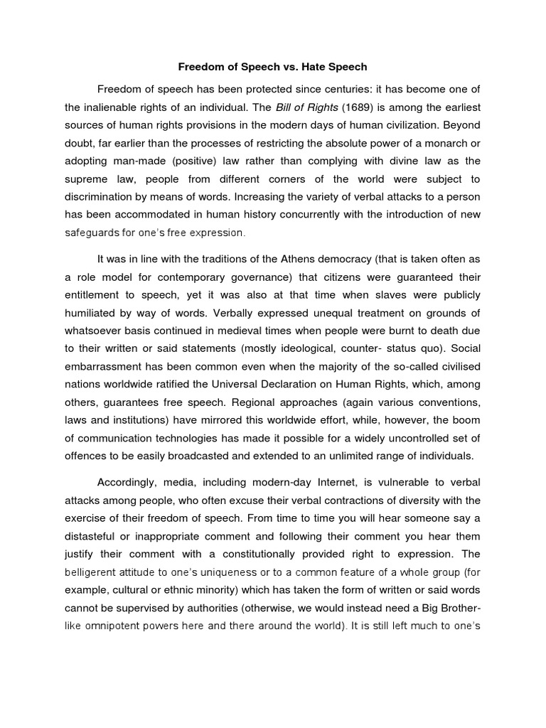 Freedom of Speech Vs Hate Speech | PDF | Hate Speech | Freedom Of Speech