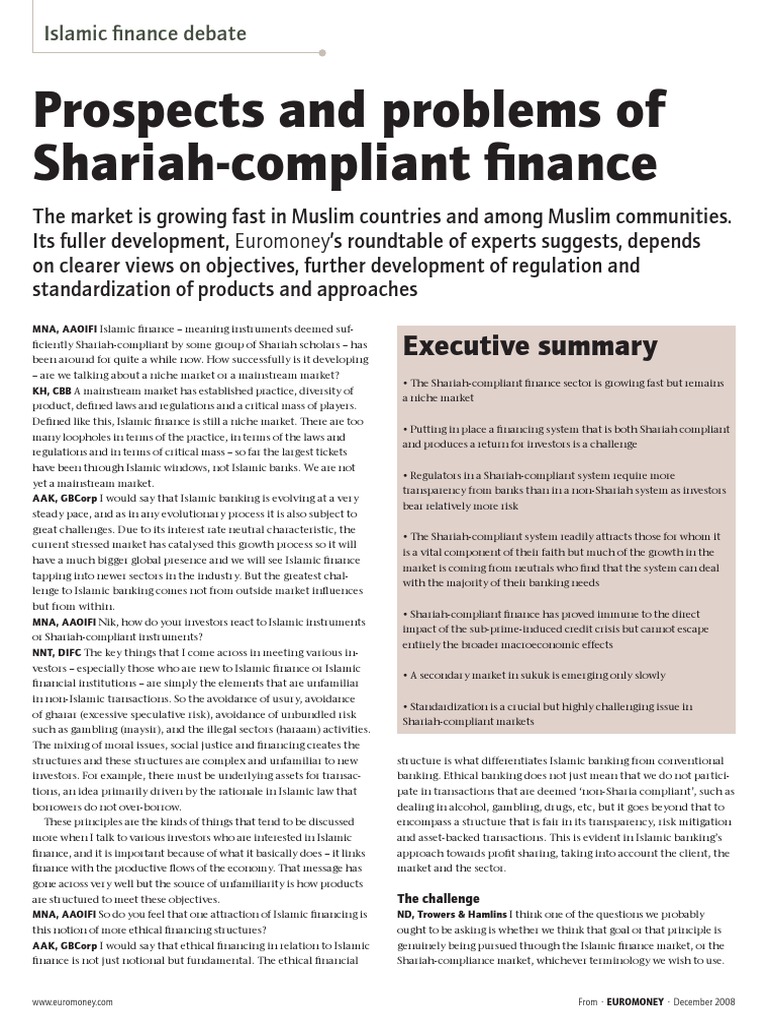 Prospects and Problems of Shariah-Compliant Finance: Executive Summary | PDF | Islamic Banking ...