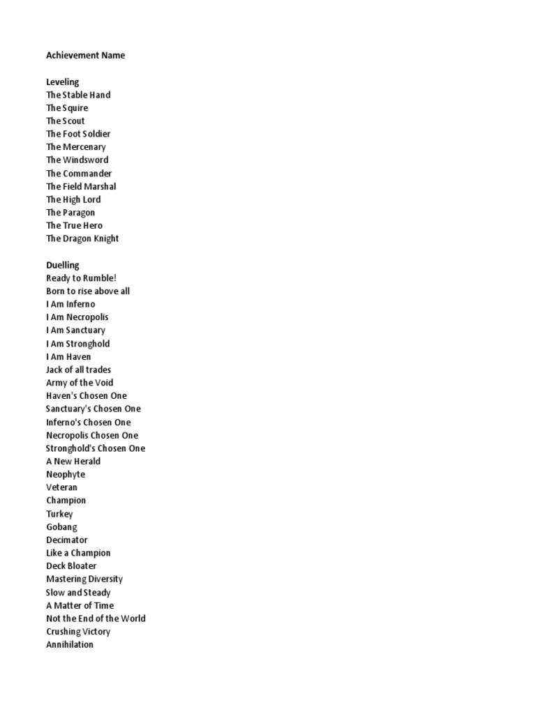 Game Achievement and Reward List | PDF