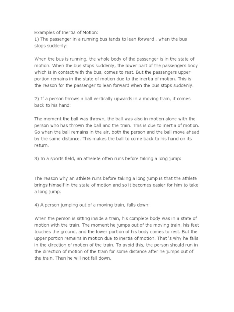 Examples of Inertia of Motion | PDF | Inertia | Physical Phenomena
