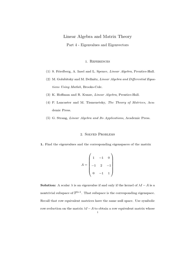 Linear Algebra and Matrix Theory: Part 4 - Eigenvalues and Eigenvectors ...
