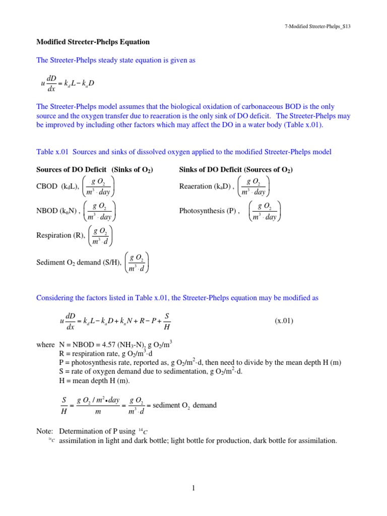 Modified Streeter-Phelps Equation Analysis | PDF | Chemistry | Physical ...