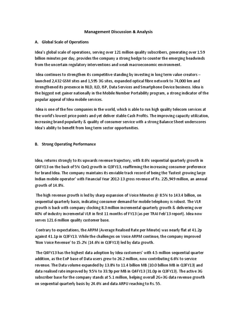 Management Discussion & Analysis: A. Global Scale of Operations | PDF ...