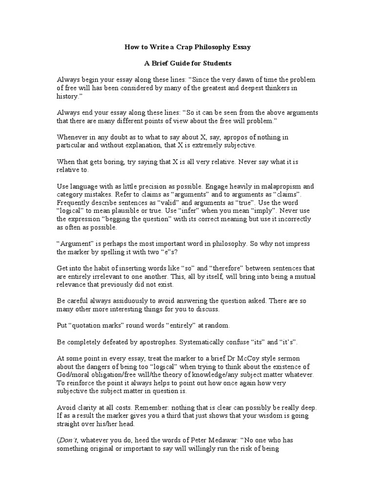 Writing a Crap Philosophy Essay | PDF | Argument | Question
