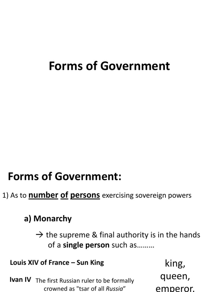 Overview of Government Types and Structures | PDF | Monarchy | Forms Of ...